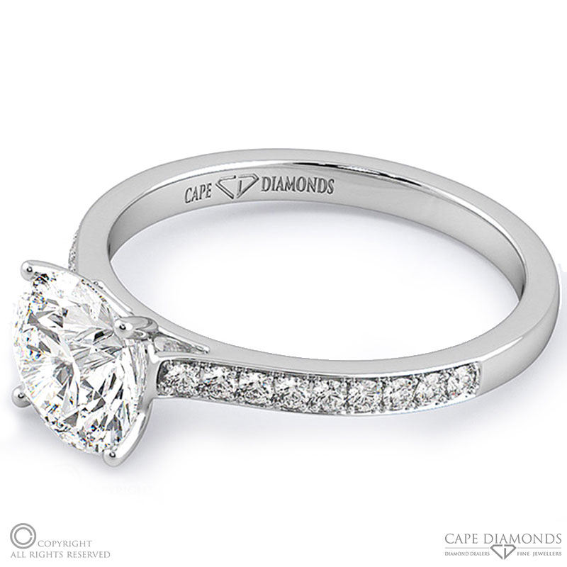 4 Claw Round Pave Band Natural Diamond Engagement Ring White Gold ...