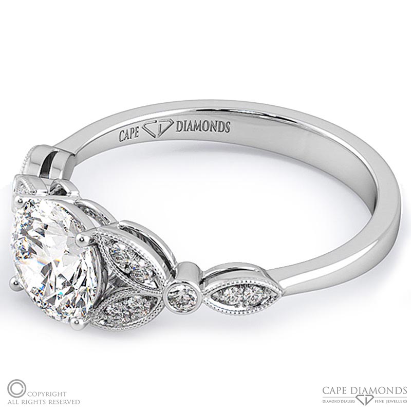 Solitaire 4 Claw Filigree Natural Diamond Engagement Ring White Gold ...