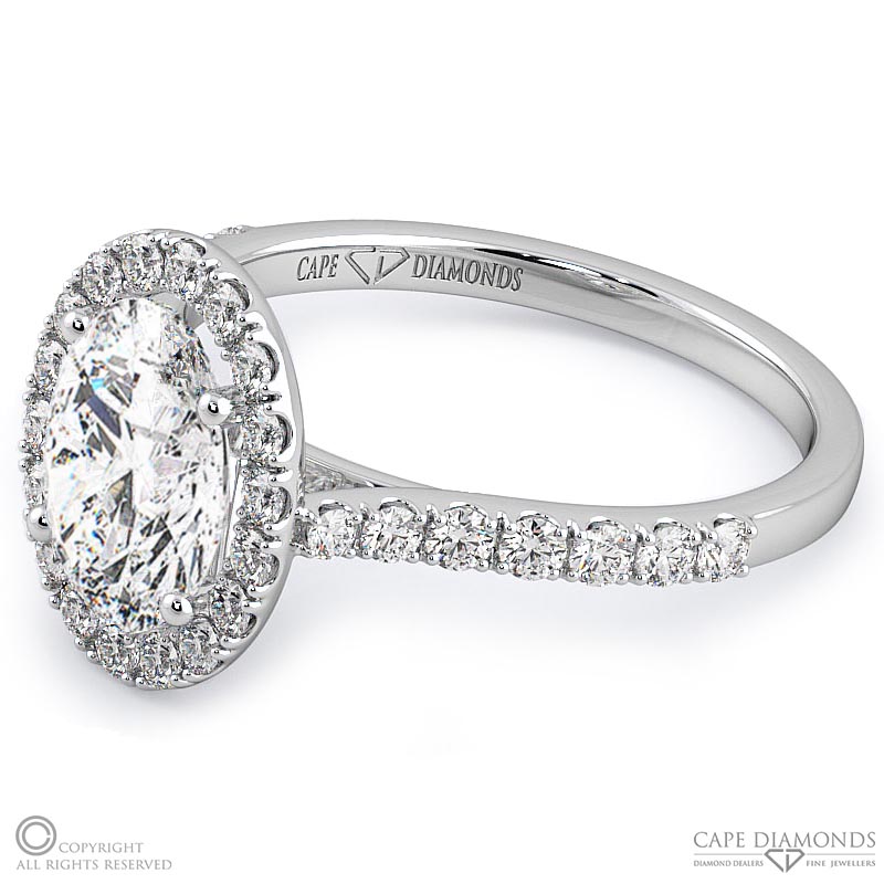 Lab Grown Diamond Oval Halo Side Stones Engagement Ring White Gold ...
