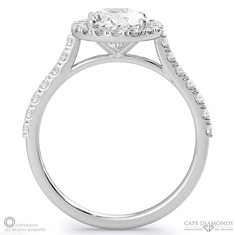 Lab Grown Diamond Oval Halo Side Stones Engagement Ring White Gold ...