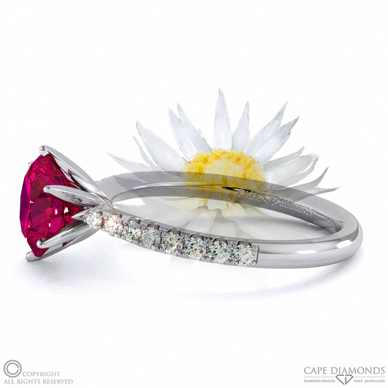 Everlasting Flower Fynbos Ruby Side Stone Engagement Ring White Gold ...