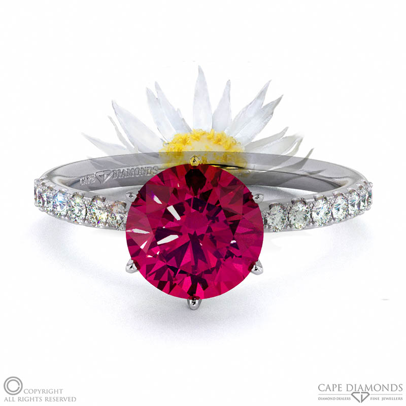 Everlasting Flower Fynbos Ruby Side Stone Engagement Ring White Gold ...