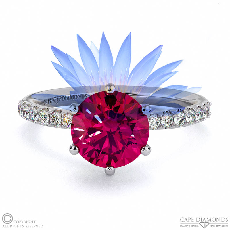 Water Lily Ruby Side Stone Engagement Ring White Gold | Cape Diamonds