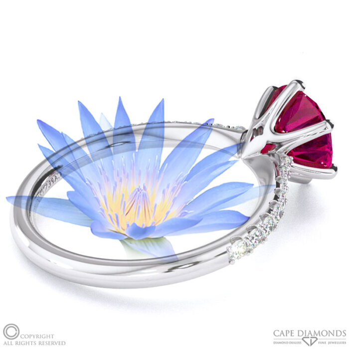 Water Lily Ruby Side Stone Engagement Ring White Gold | Cape Diamonds