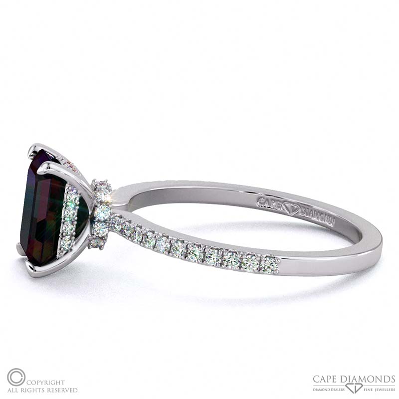 Black Lab Grown Diamond Emerald Double Hidden Halo Side Stone ...
