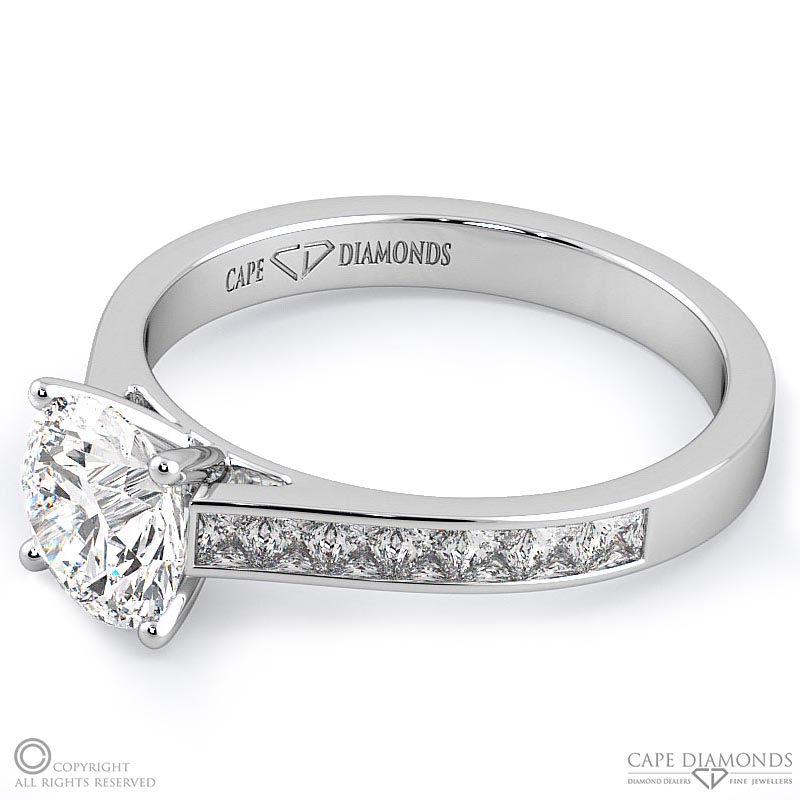 Round Natural Diamond 4-Claw Engagement Ring White Gold With Channel ...