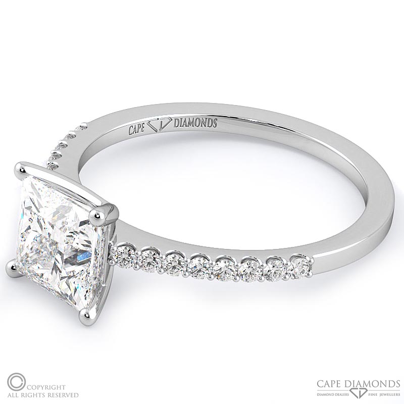 Side Stone Princess Cut Natural Diamond 4-Claw Engagement Ring White ...