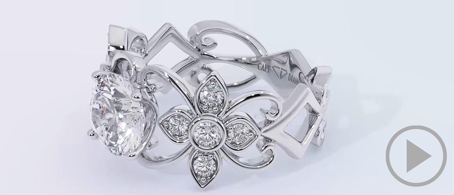 Four Claw Solitaire Filigree Natural Diamond Engagement Ring White Gold ...