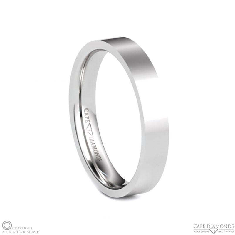 White Gold Flat 4mm Wide X 1.8mm Thick Polished Men’s Wedding Bands ...