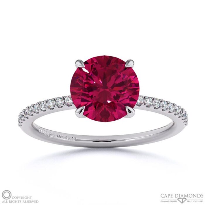 Spinel Round Side Stone Claw Engagement Ring White Gold | Cape Diamonds