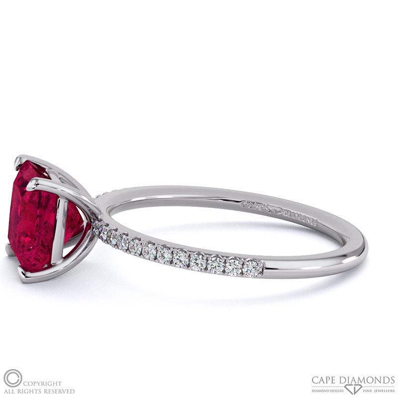 Ruby Princess Side Stone Claw Engagement Ring White Gold | Cape Diamonds