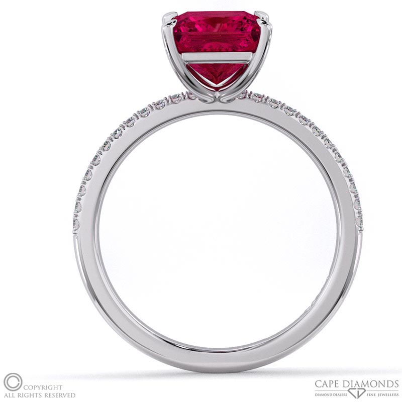 Ruby Princess Side Stone Claw Engagement Ring White Gold | Cape Diamonds