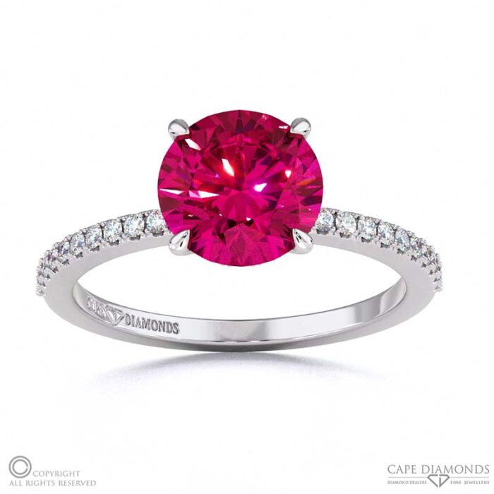 Ruby Hidden Halo Round Side Stone Engagement Ring White Gold | Cape ...