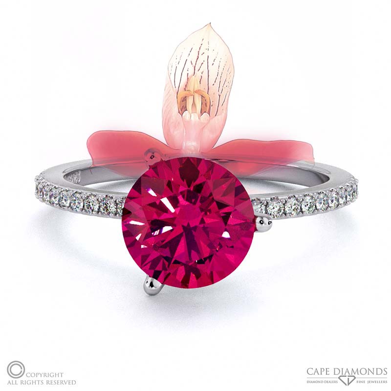 Disa Orchid Spinel Low-Set Pavé Side Diamonds Engagement Ring White ...