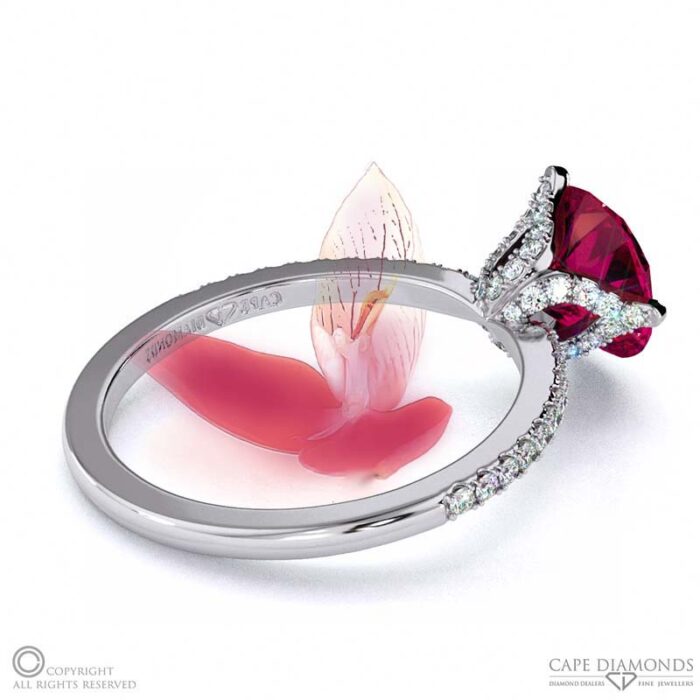 Disa Orchid Spinel Low-Set Pavé Side Diamonds Engagement Ring White ...