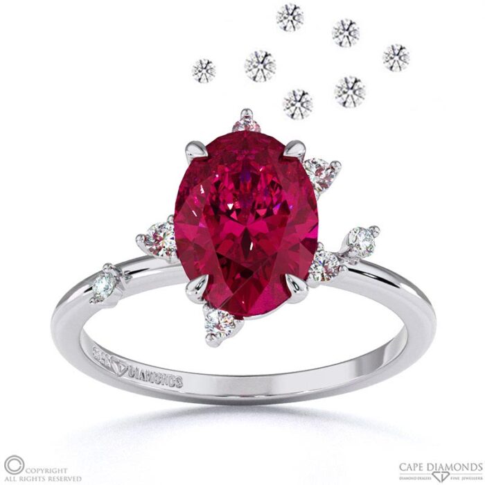 Pleiades Star Ruby Oval Engagement Ring White Gold | Cape Diamonds