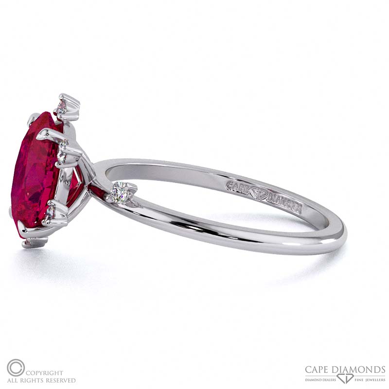 Pleiades Star Ruby Oval Engagement Ring White Gold | Cape Diamonds