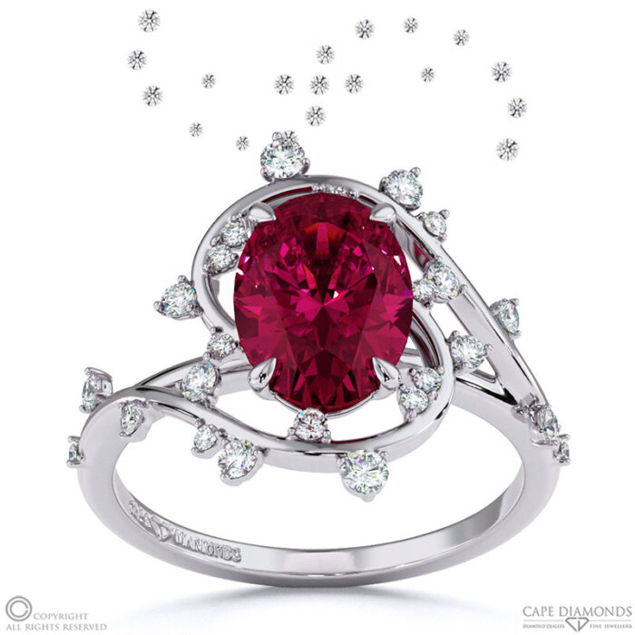 Milky Way Star Ruby Oval Engagement Ring White Gold | Cape Diamonds