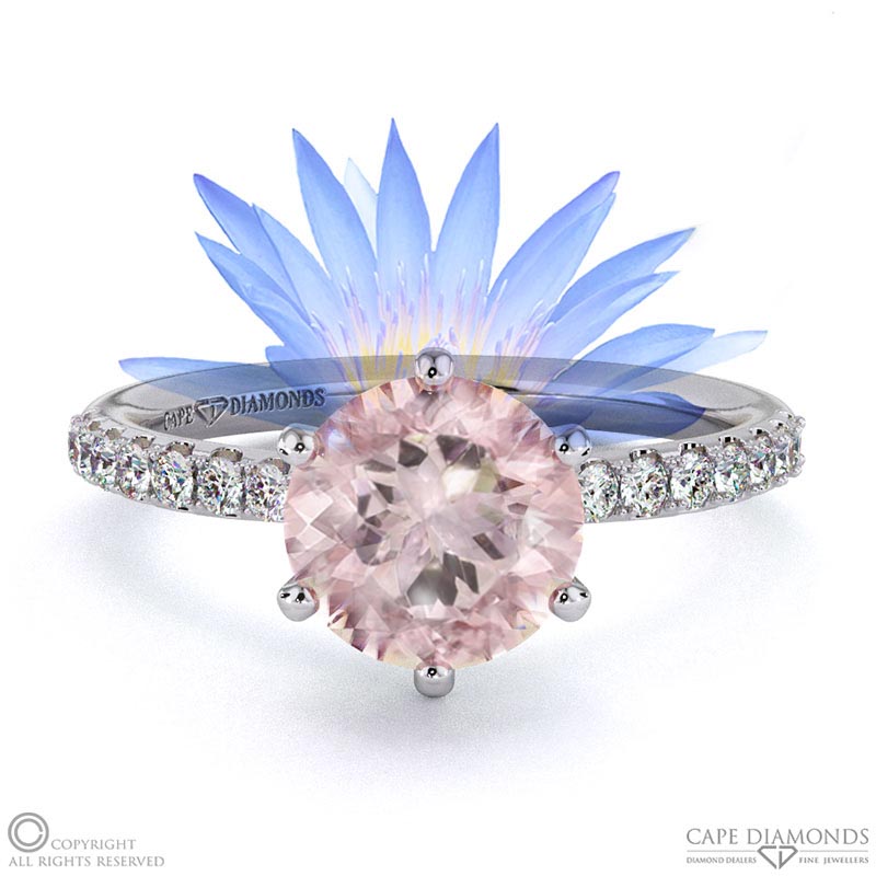 Water Lily Morganite Side Stone Engagement Ring White Gold | Cape Diamonds