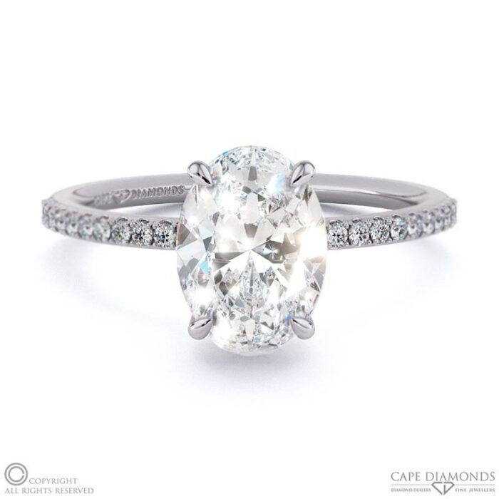 Oval Lab Grown Diamond Four Cat Claws Side Stones Platinum – Cape Diamonds