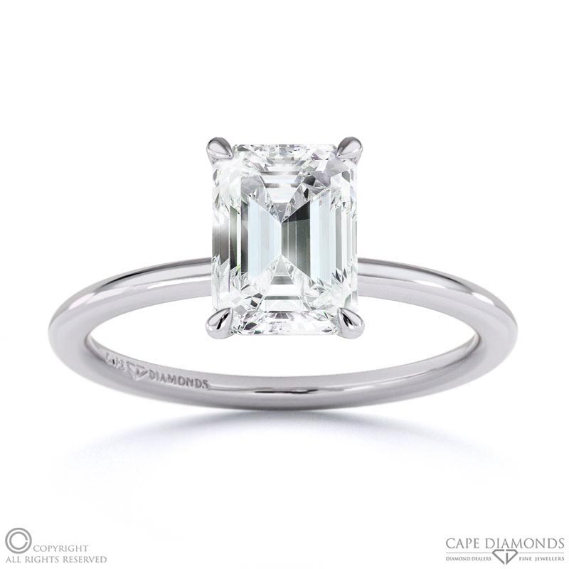 Emerald Solitaire Natural Diamond Ring White Gold | Cape Diamonds