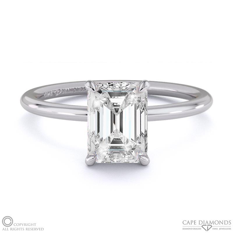 Emerald Solitaire Natural Diamond Ring White Gold | Cape Diamonds