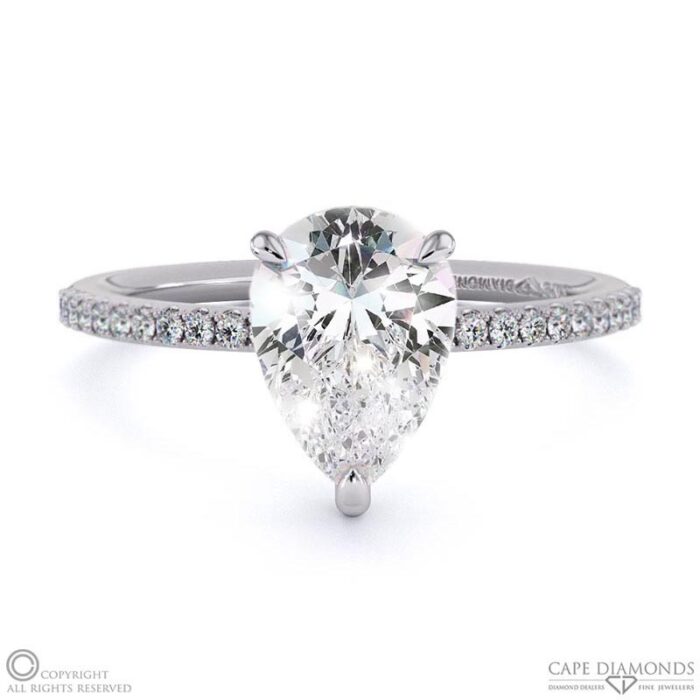 Pear Natural Diamond Four Cat Claws Side Stones Platinum | Cape Diamonds