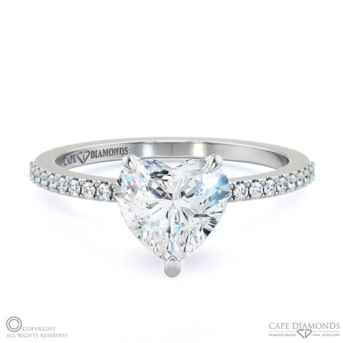 Cupid’s Heart Natural Diamond Engagement Ring White Gold With Natural ...