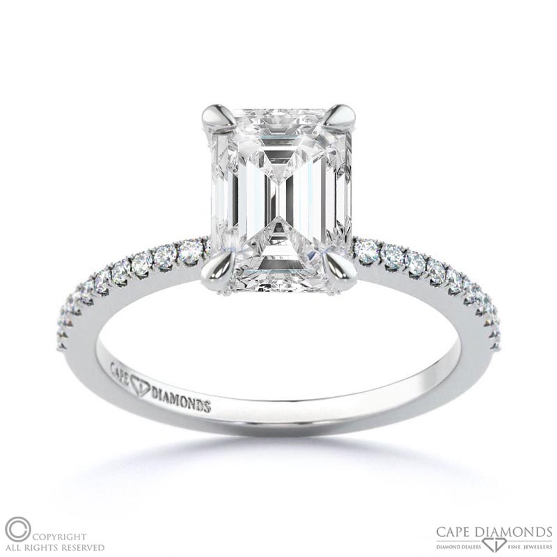 Pavé Natural Diamond Covered Four-Claw Semi-Hidden Halo Emerald Natural ...