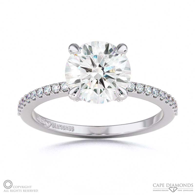 Embellished Four Cat-Claw Round Natural Diamond Engagement Ring White ...