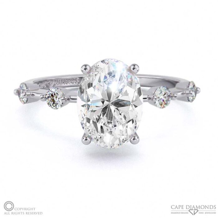 Four Prong Oval Natural Diamond Engagement Ring White Gold With Side ...