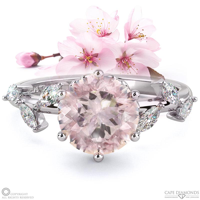 Cherry Blossom Morganite Side Stone Engagement Ring White Gold | Cape ...