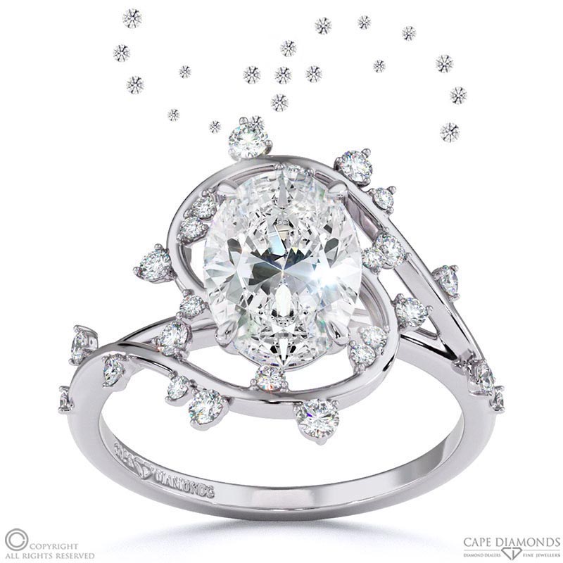 Moissanite Milky Way Star Oval Engagement Ring White Gold | Cape Diamonds
