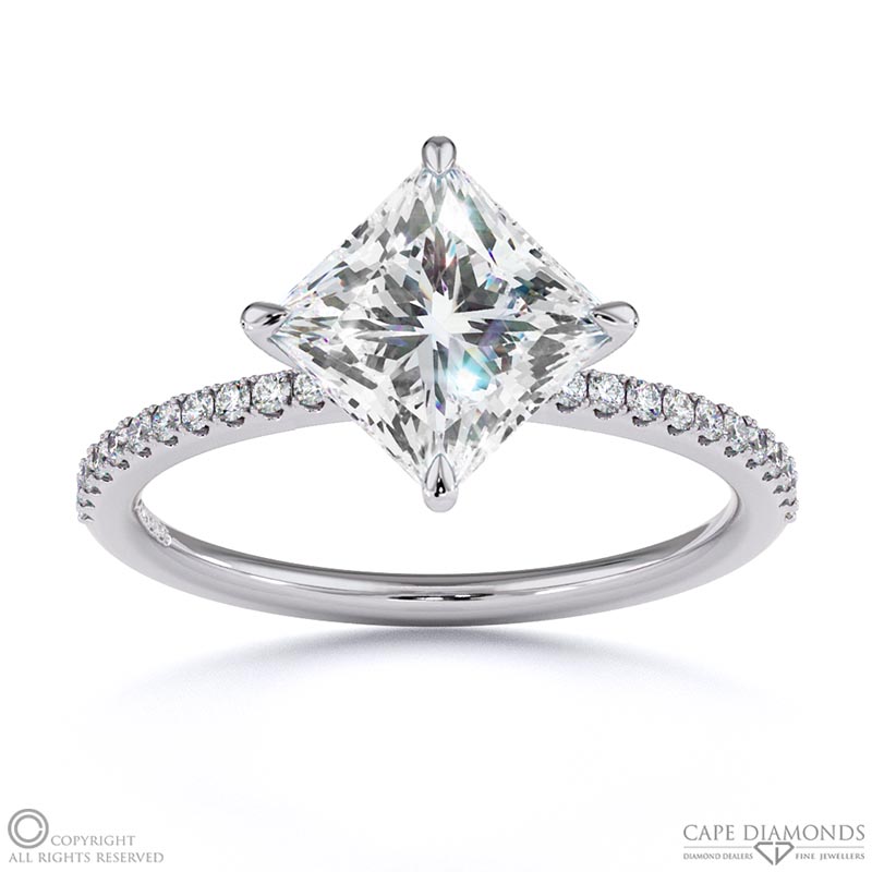 Lab Grown Diamond East West Princess Cut Sidestones Engagement Ring ...