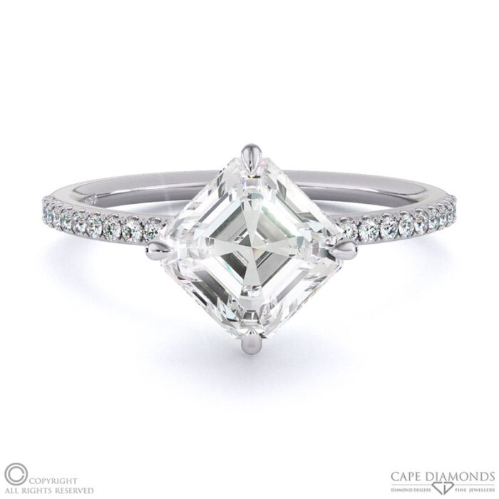 Lab Grown Diamond Asscher East West Side Stone Engagement Ring White ...