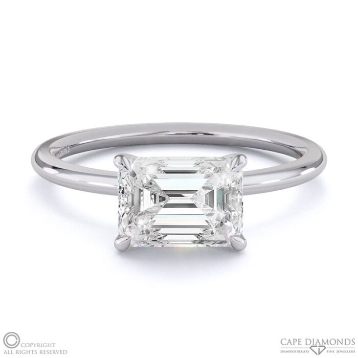 Lab Grown Diamond East West Emerald Cut Solitaire Engagement Ring White ...