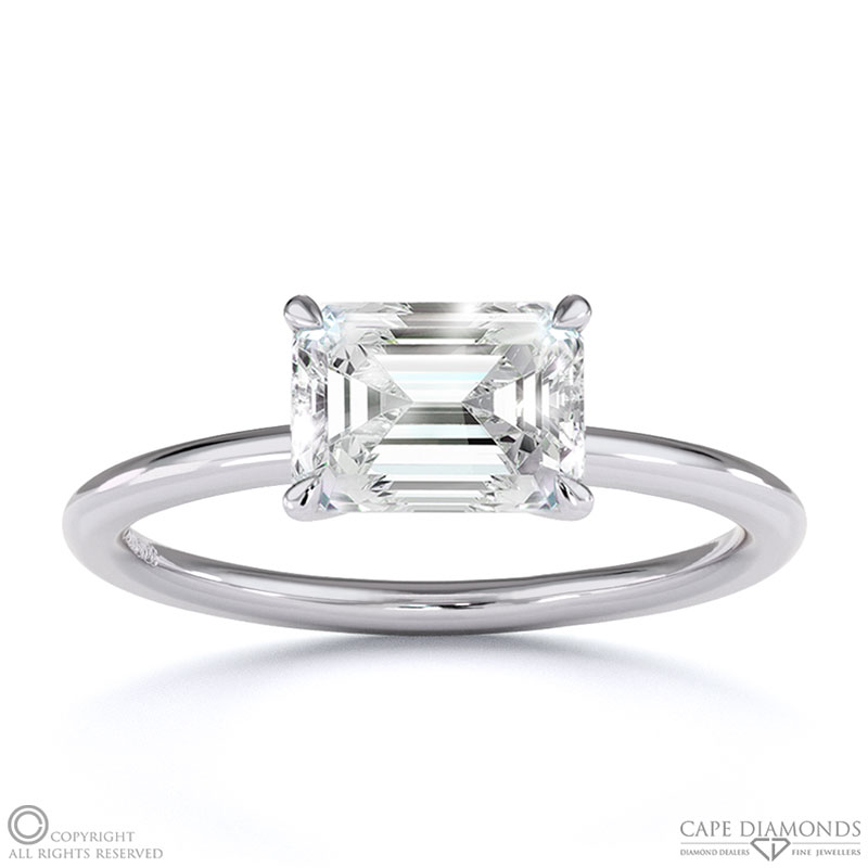 Lab Grown Diamond East West Emerald Cut Solitaire Engagement Ring White ...