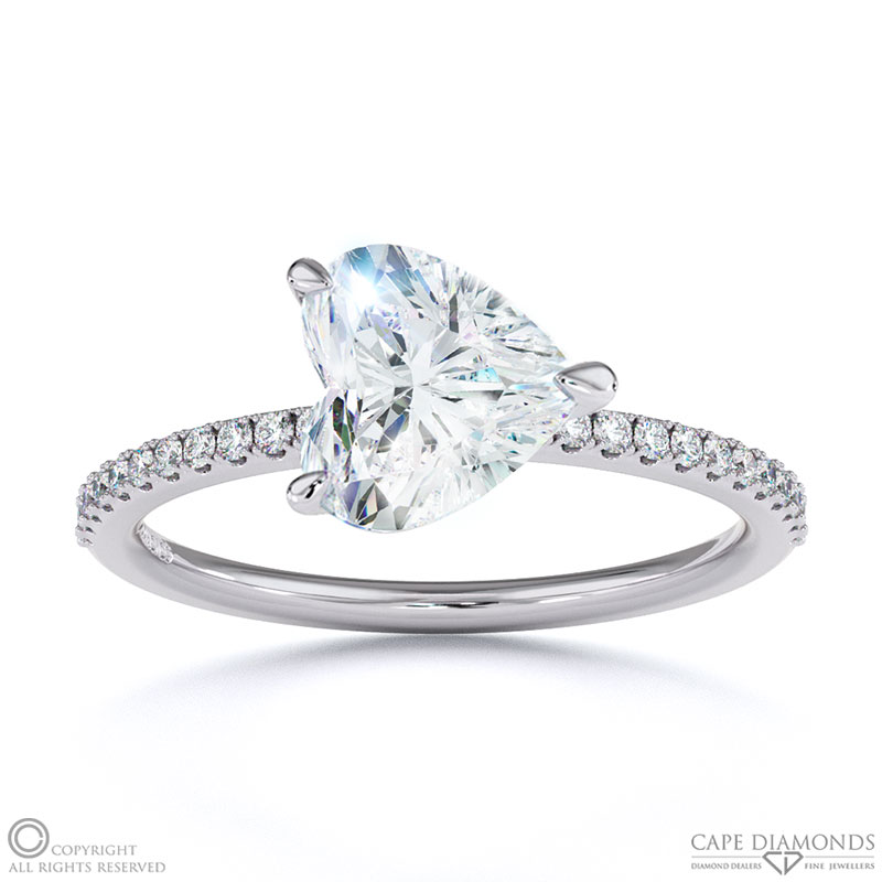 Lab Grown Diamond East West Heart Cut Sidestones Engagement Ring White ...