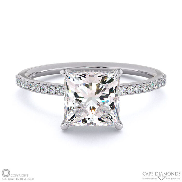 Lab Grown Diamond Princess Cut Hidden Halo Side Stones Engagement Ring ...