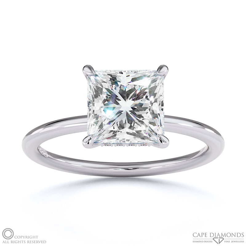 Lab Grown Diamond Princess Cut Hidden Halo Engagement Ring White Gold ...