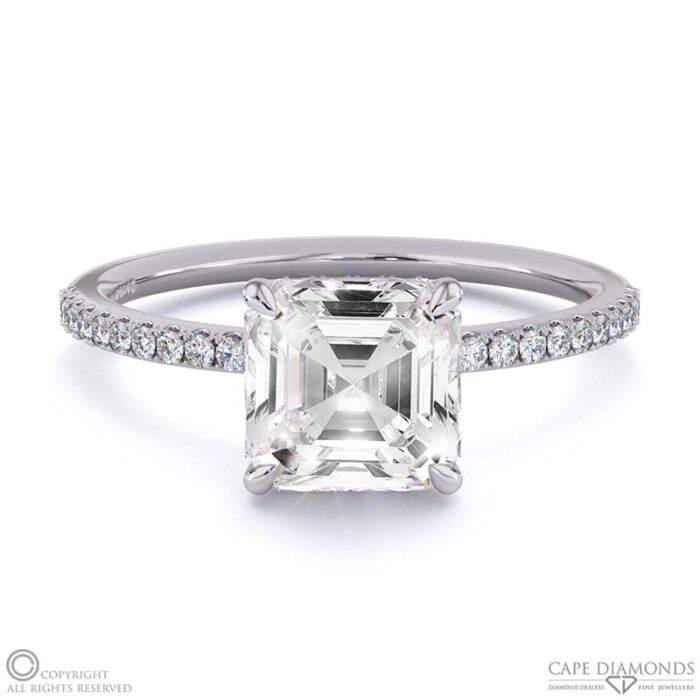 Lab Grown Diamond Asscher Cut Hidden Halo Sidestones Engagement Ring ...
