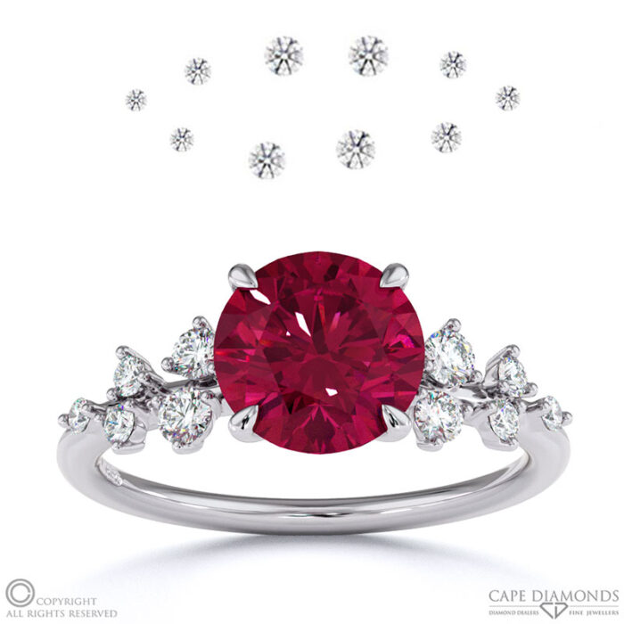 Stardust Ruby Celestial Round Engagement Ring White Gold | Cape Diamonds