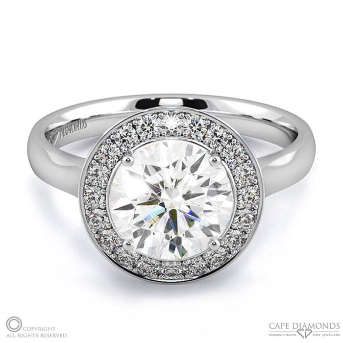 Pavé Tube Round Halo Designer Natural Diamond Engagement Ring White ...