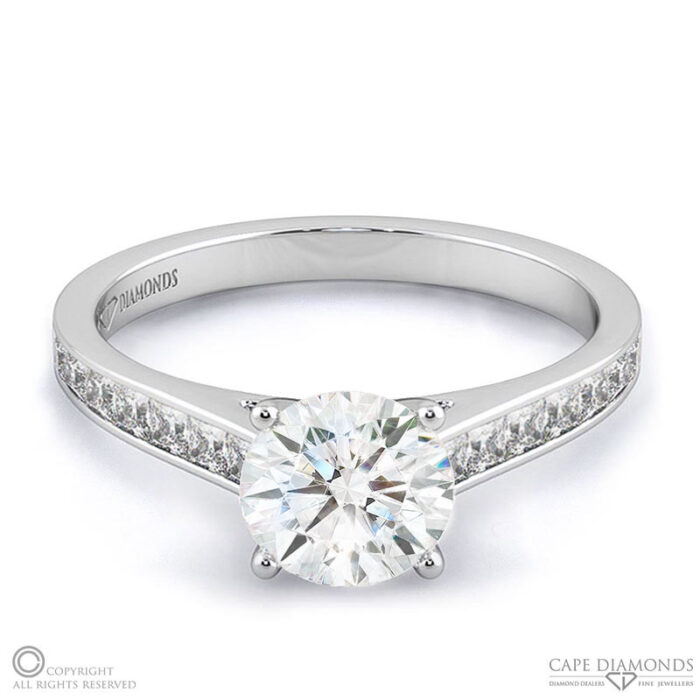 Round Natural Diamond 4-Claw Engagement Ring White Gold With Channel ...