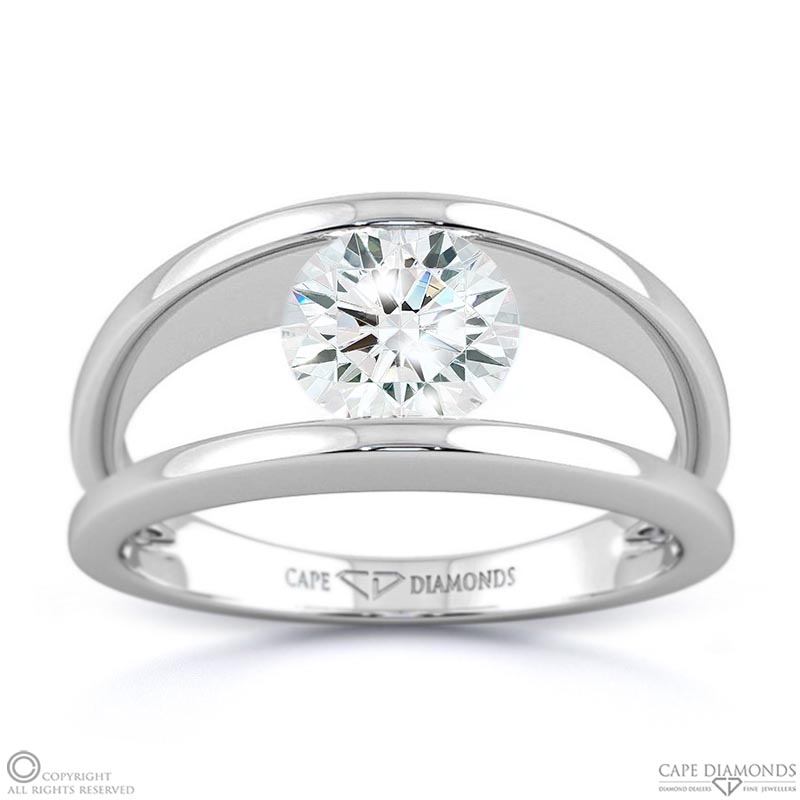 Round Solitaire Split Band Lab Grown Diamond Engagement Ring White Gold ...
