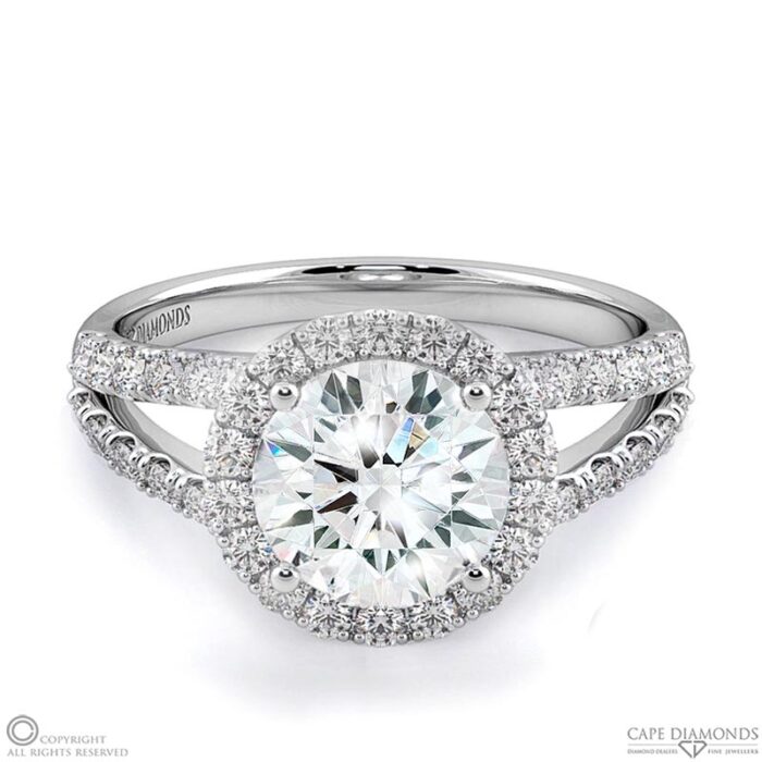 Round Halo Pave Split Band Gold Natural Diamond Engagement Ring White