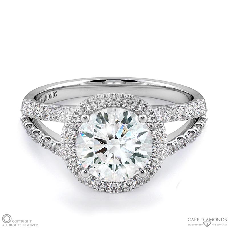 Round Halo Pave Split Band Gold Natural Diamond Engagement Ring White ...