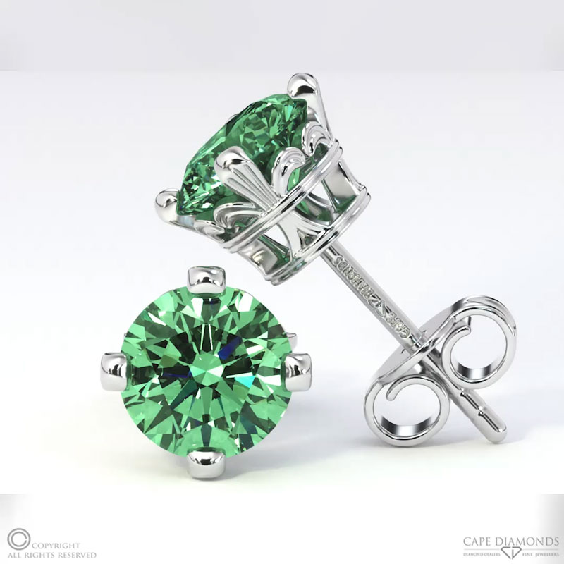 Antique Lab Green Diamond White Gold Earrings | Cape Diamonds
