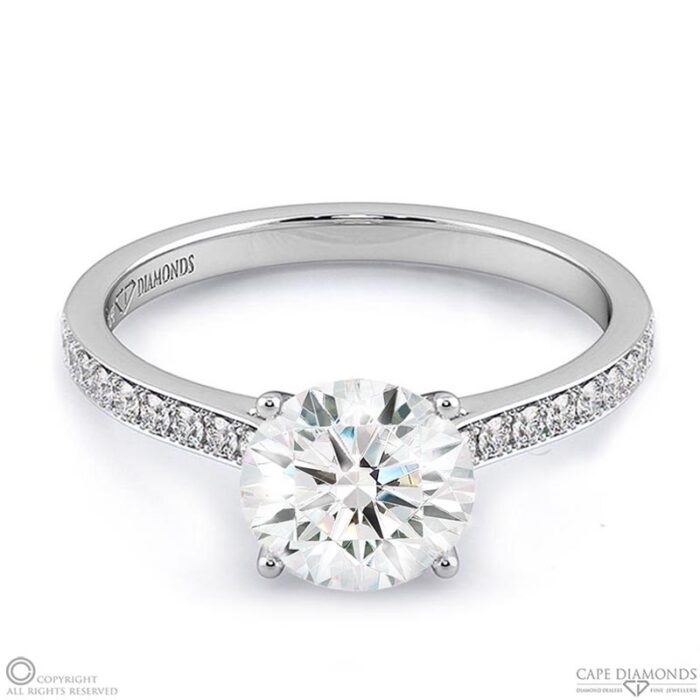4 Claw Round Pave Band Natural Diamond Engagement Ring White Gold ...
