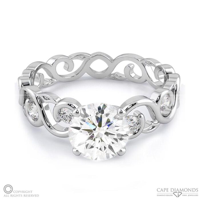 Moissanite Filigree Twist Engagement Ring White Gold | Cape Diamonds